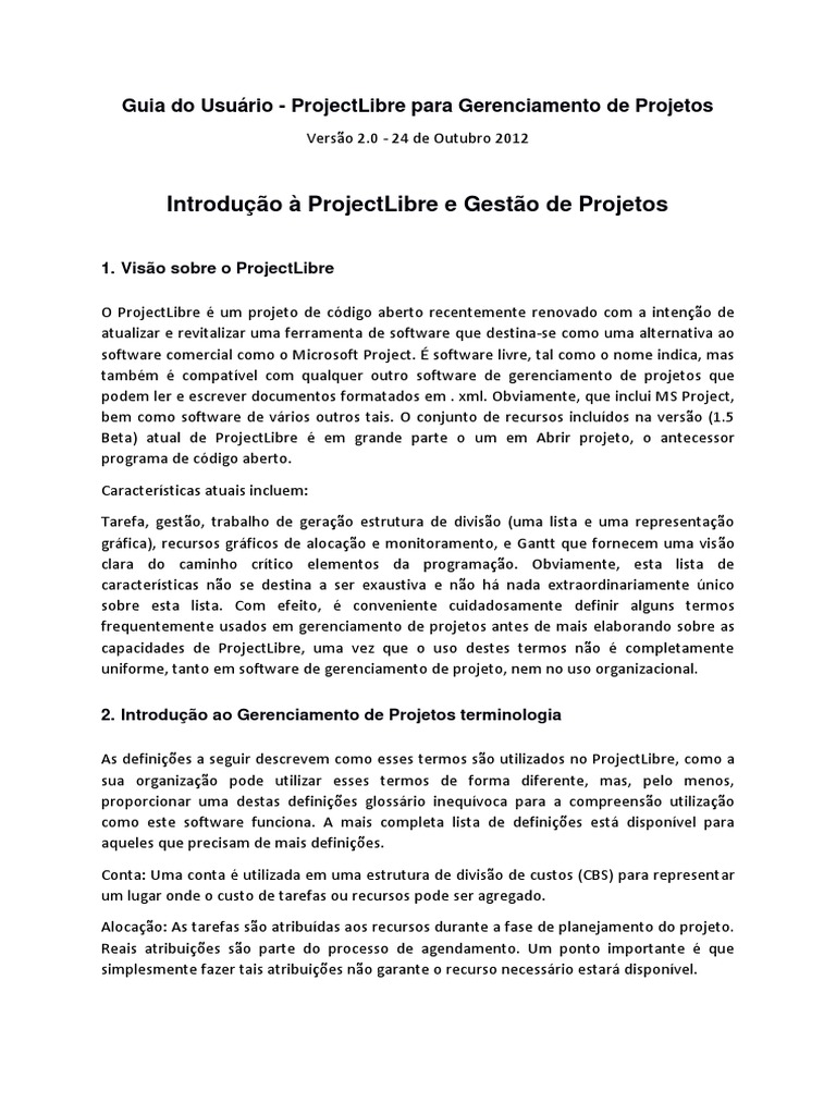 Guia ProjectLibre PDF | PDF | Janela (informática) | Gestão de projetos