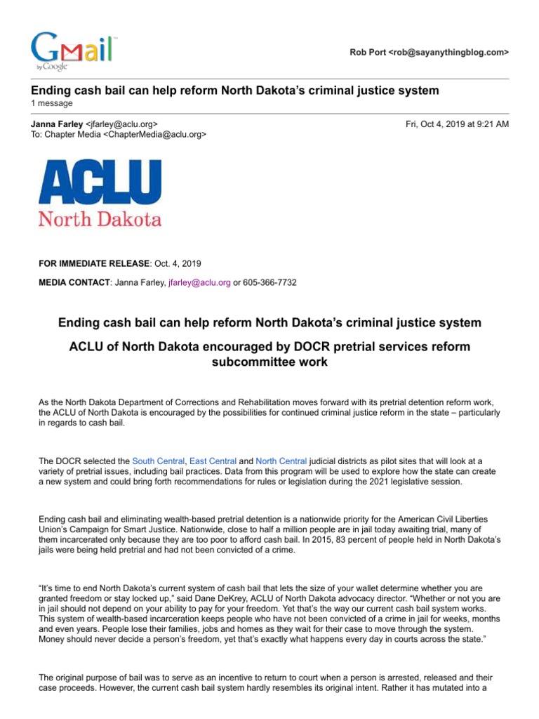 ACLU Release | PDF | American Civil Liberties Union | Bail