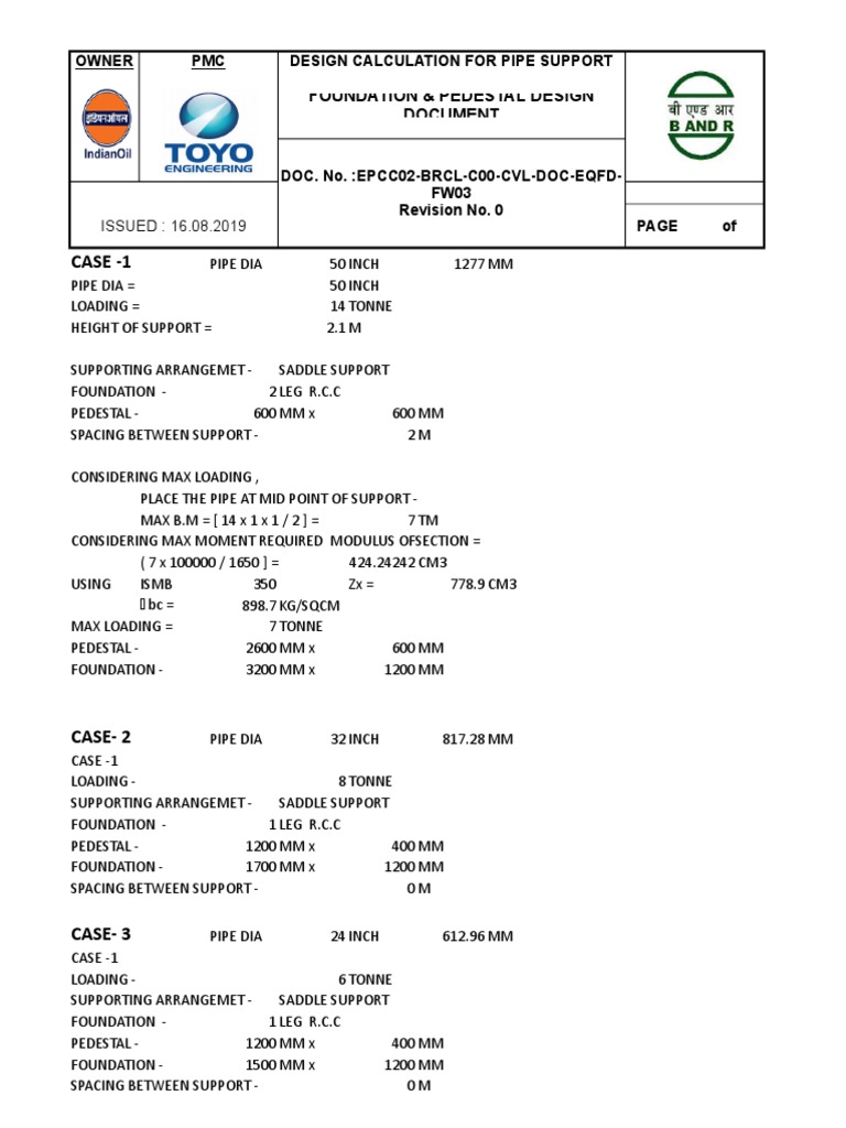 Design Calculations for Pipe Supports: Foundation and Pedestal Sizing ...