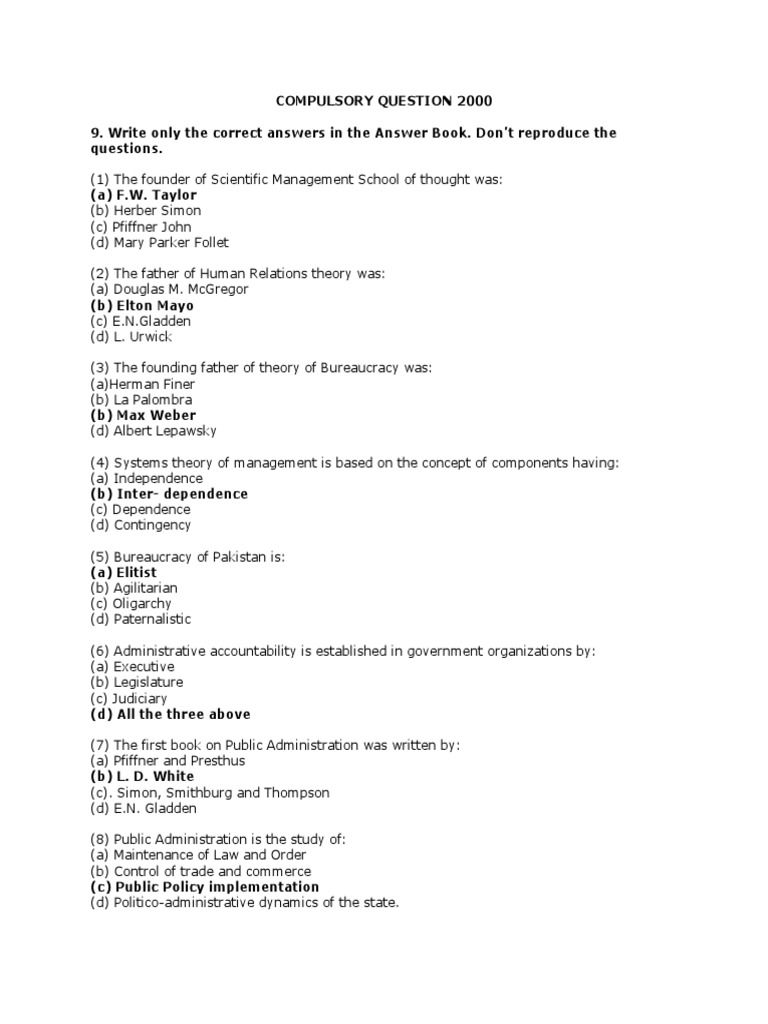 Public Administration Mcqs Css 2000-2011 | PDF | Leadership | Motivation