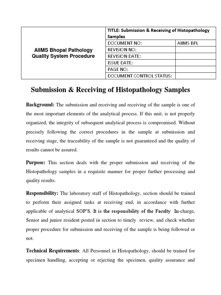 Submission of Histopathology Samples | PDF | Histopathology | Health Care