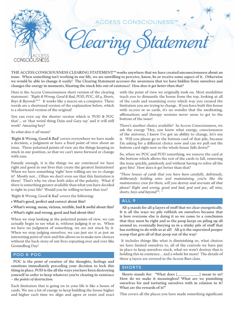 Clearing Statement INFO Sheet PDF | PDF | Consciousness