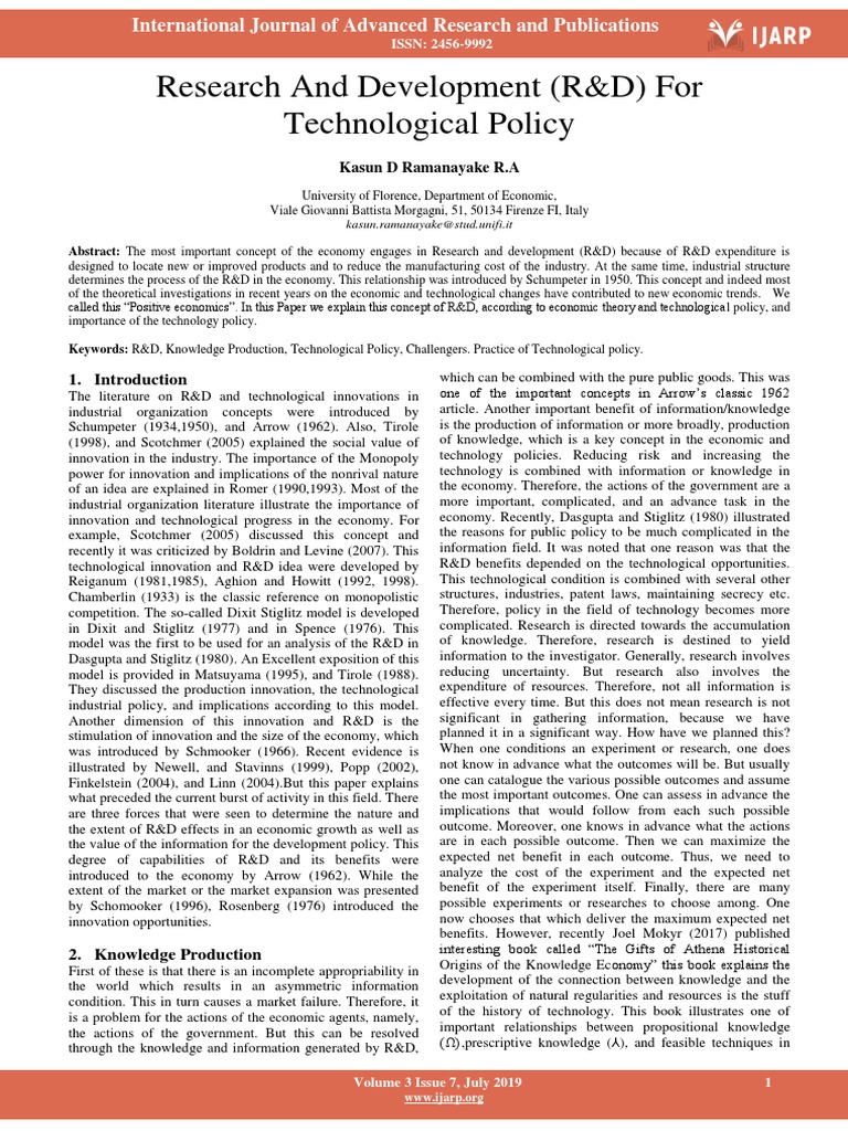 Research and Development For Technological Policy | PDF | Economics ...