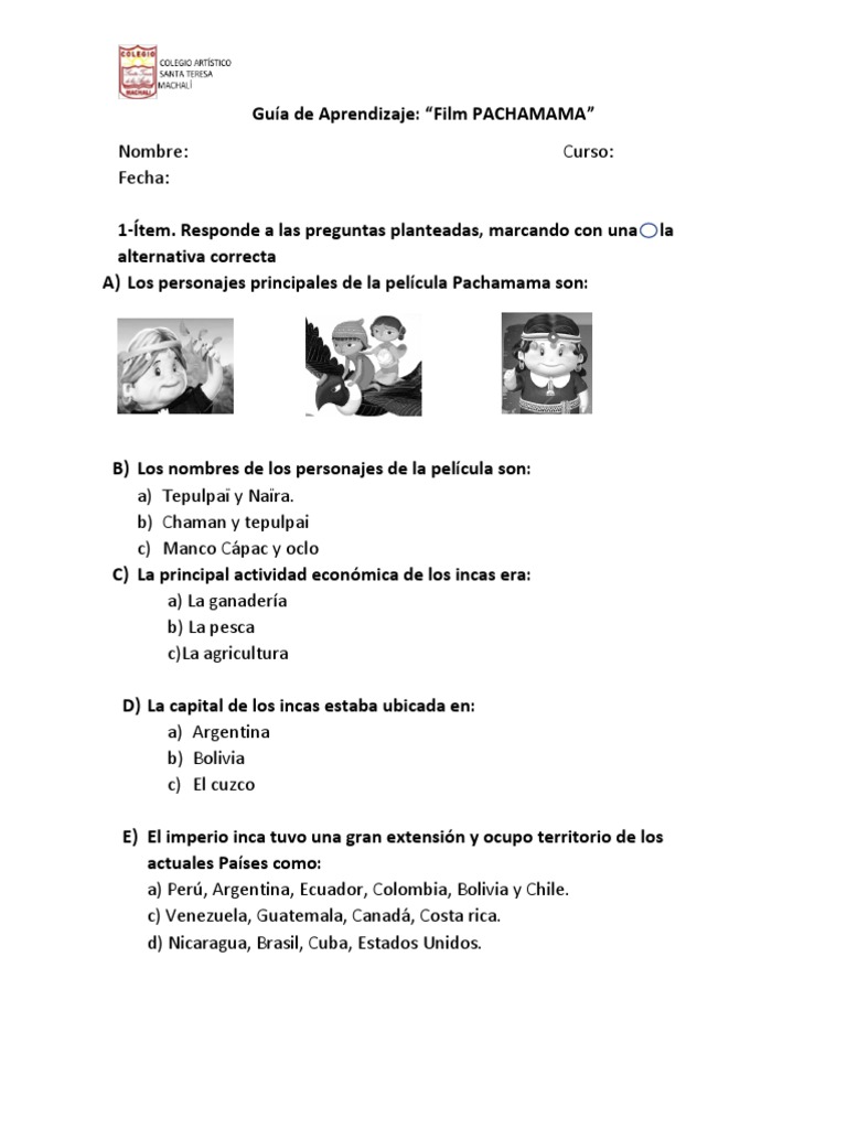 Actividades sobre la película Pachamama | PDF | Imperio Inca