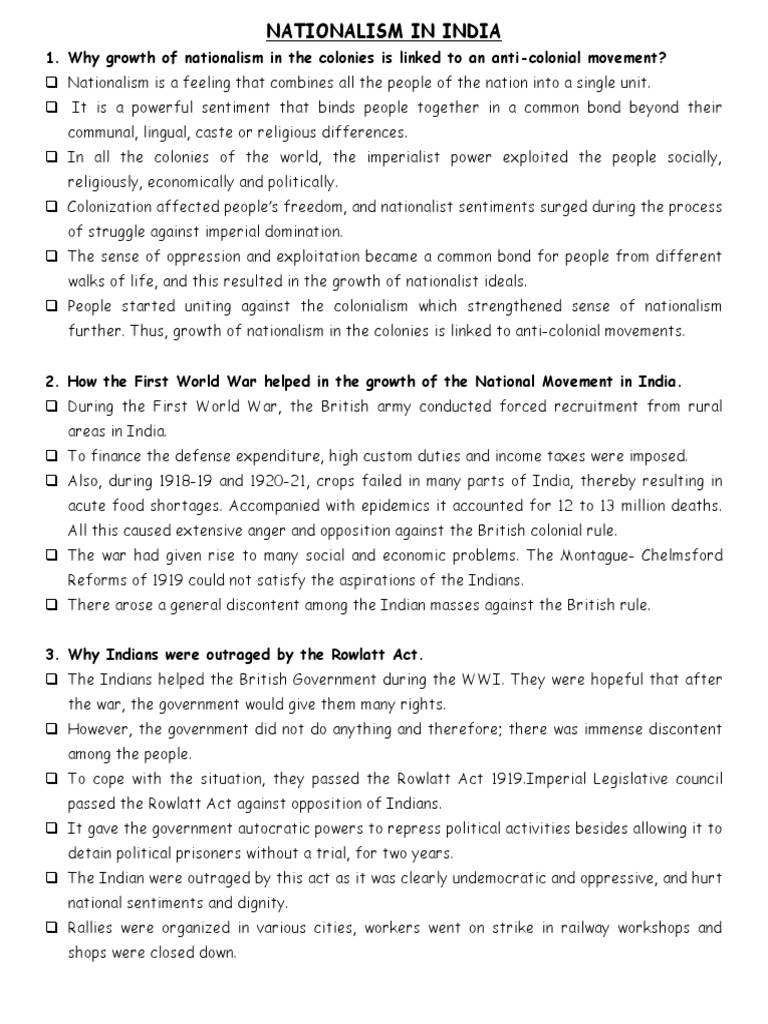 Nationalism in India - Notes PDF | PDF | Mahatma Gandhi | Indian ...