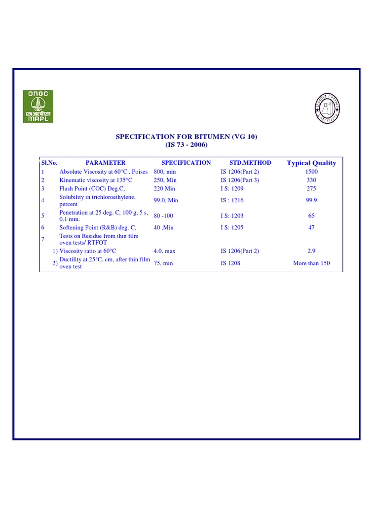 Spec Bitumen vg10 1437546529 | PDF