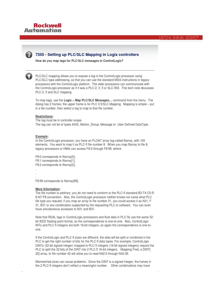 Setting Up PLC-SLC Mapping in Logix Controllers | PDF | Integer (Computer Science) | Data Type