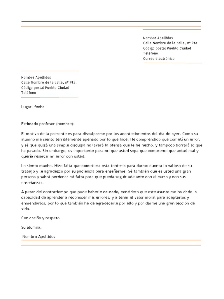 Ejemplo de Carta de Disculpa A Un Profesor en PDF | PDF