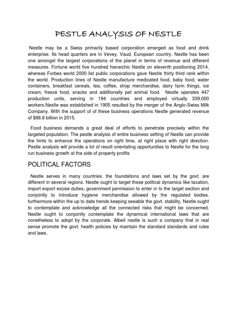Pestle Analysis of Nestle: Political Factors | PDF | Nestlé | Foods