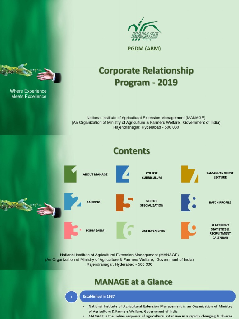 MANAGE PGDM (ABM) Corporate Presentation | PDF | Master Of Business Administration | Agriculture