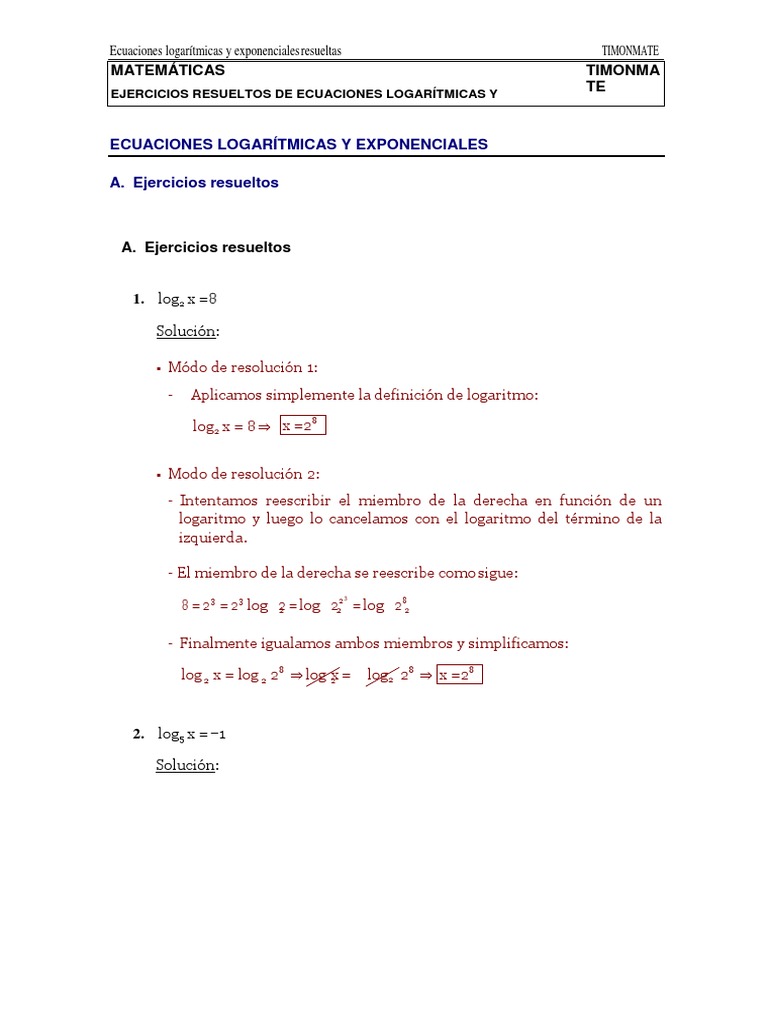 Ejercicios Resueltos de Ecuaciones Logarítmicas | PDF | Logaritmo | Ecuaciones