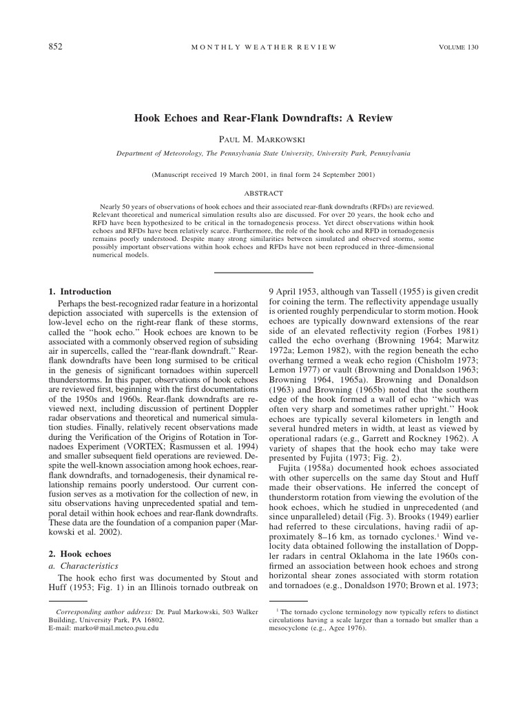 Hook Echoes and Rear-Flank Downdrafts: A Review | PDF | Tornadoes ...