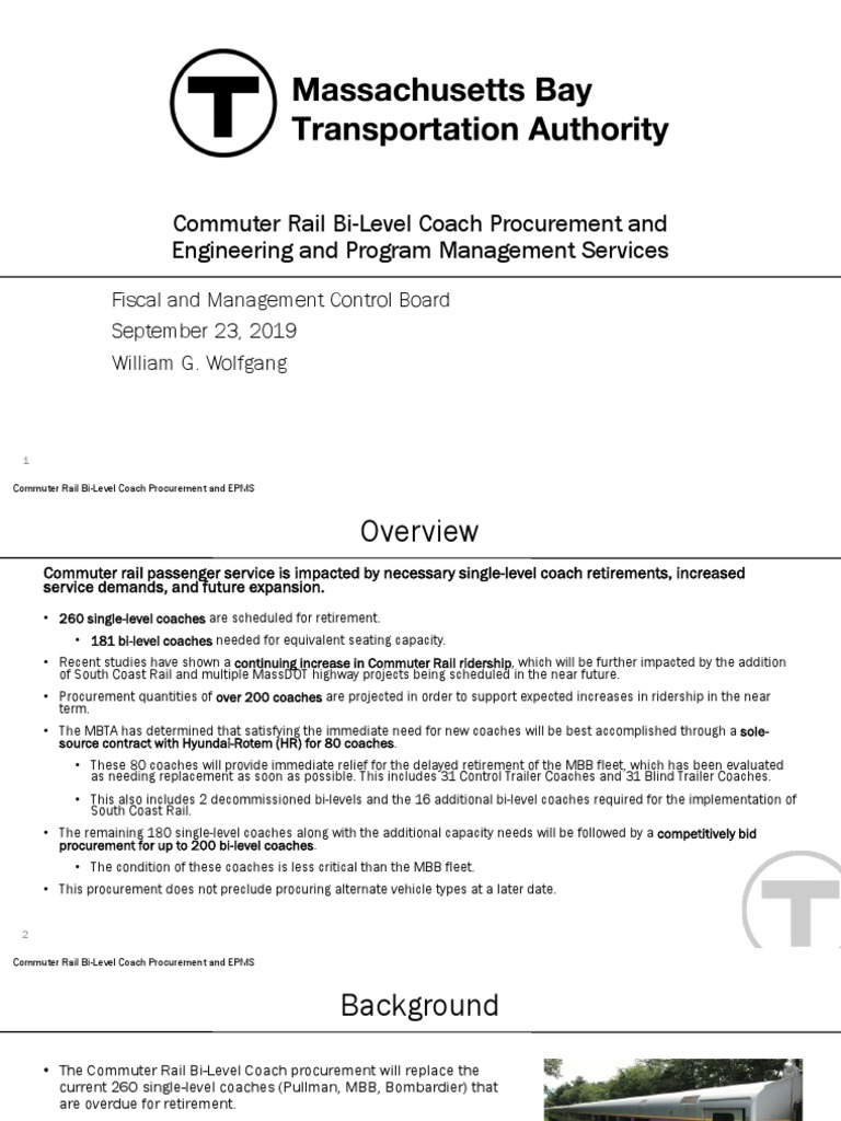 MBTA Procurement For 80 Bi-Level Commuter Rial Cars | PDF | Procurement ...