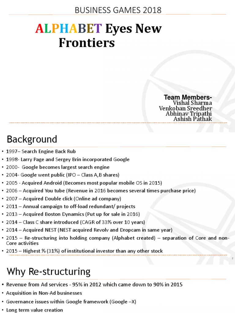 Alphabet - Case 2018 PPT NR A | PDF | Alphabet Inc. | Mergers And ...