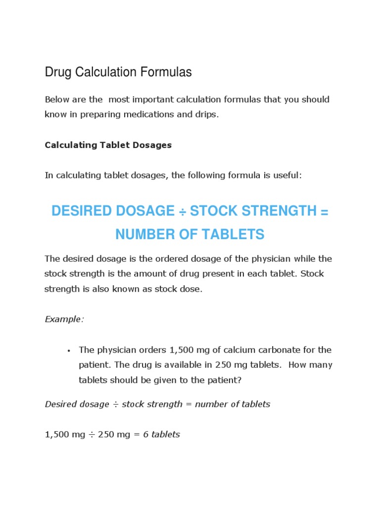 Drug Calculation Formulas Common | PDF | Intravenous Therapy | Dose ...