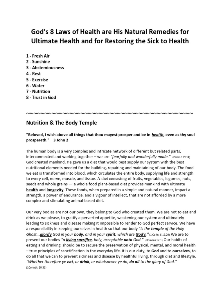 8 Laws of Health | PDF | Foods | Healthy Diet