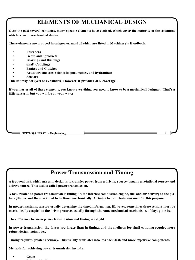 Elements of Mechanical Design: SYEN4399. FIRST in Engineering | PDF ...