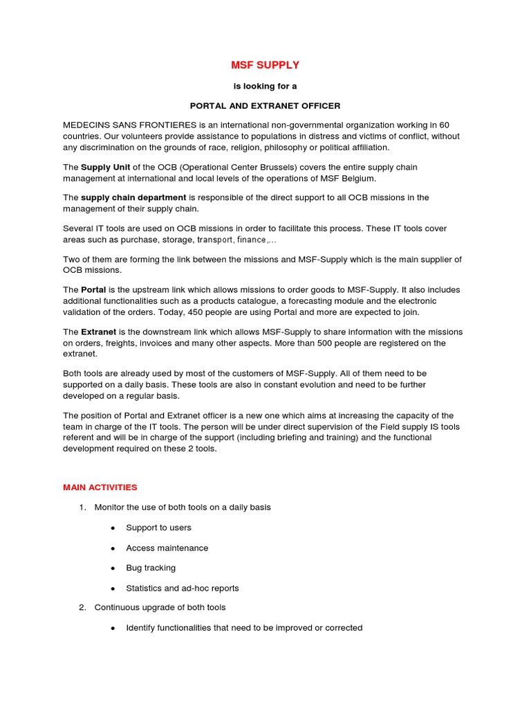 Portal and Extranet Officer V2015!12!23 | PDF | Supply Chain | Business