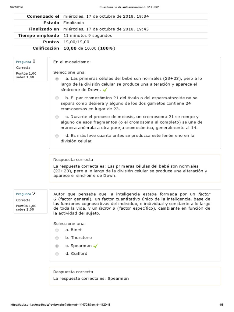 Cuestionario de Autoevaluación UD1+UD2 | PDF | Discapacidad intelectual | Invalidez