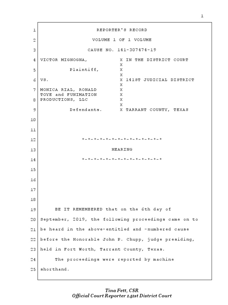 Victor Mignogna Court Hearing Transcript | PDF | Pleading | Defamation