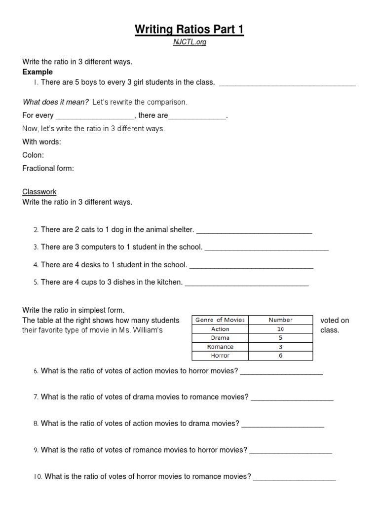 Writing Ratios Part 1 CWHW NJCTL 2019 2020 | PDF | Ratio | Teaching ...