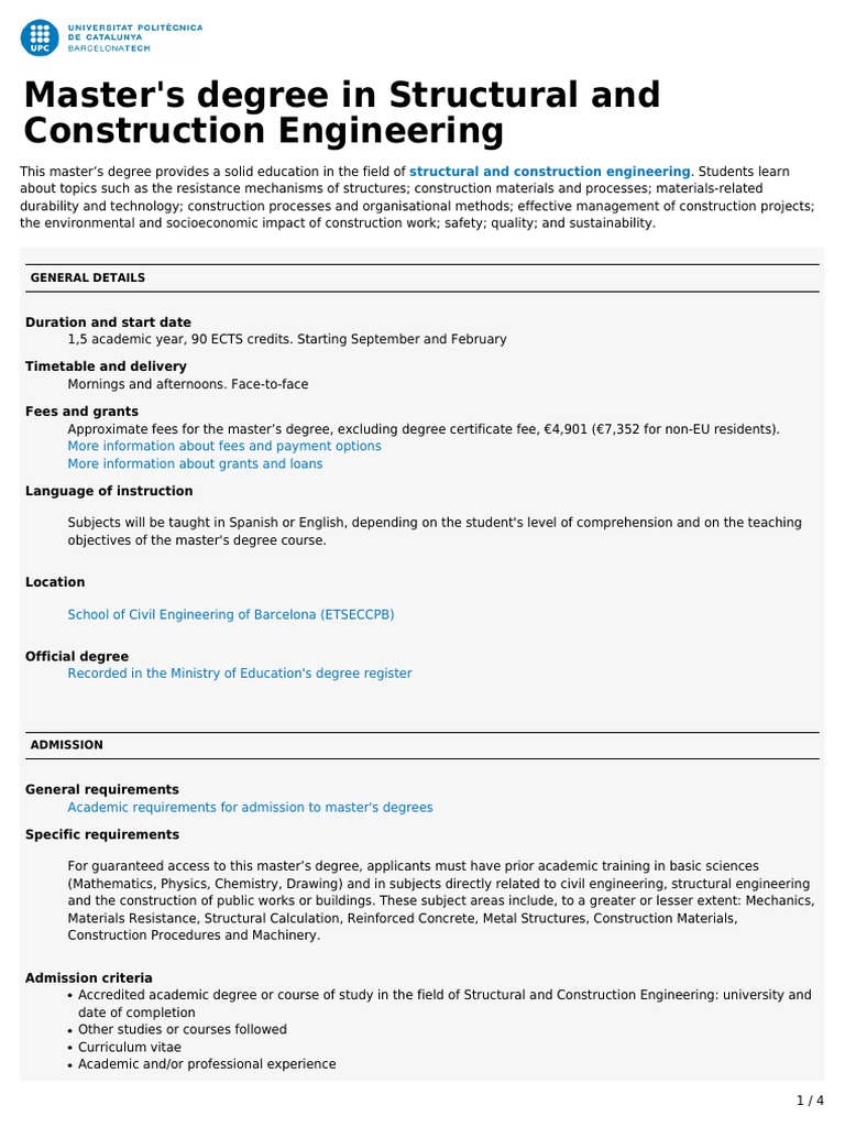 Master's Degree in Structural and Construction Engineering (ETSECCPB ...