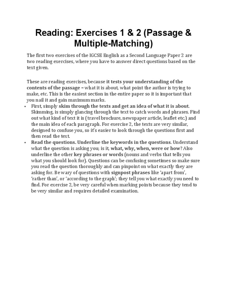 01 02 - Reading Exercises 1 and 2 (Passage and Multiple-Matching) | PDF ...