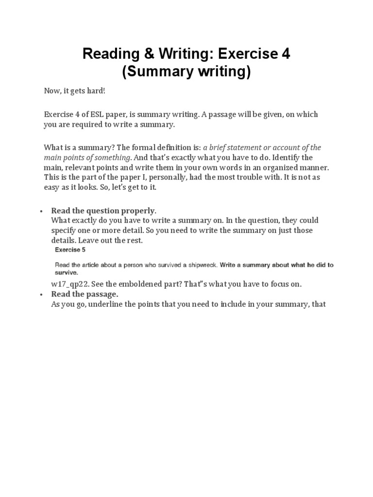 04 Reading & Writing Exercise 4 (Summary Writing) | Download Free PDF ...