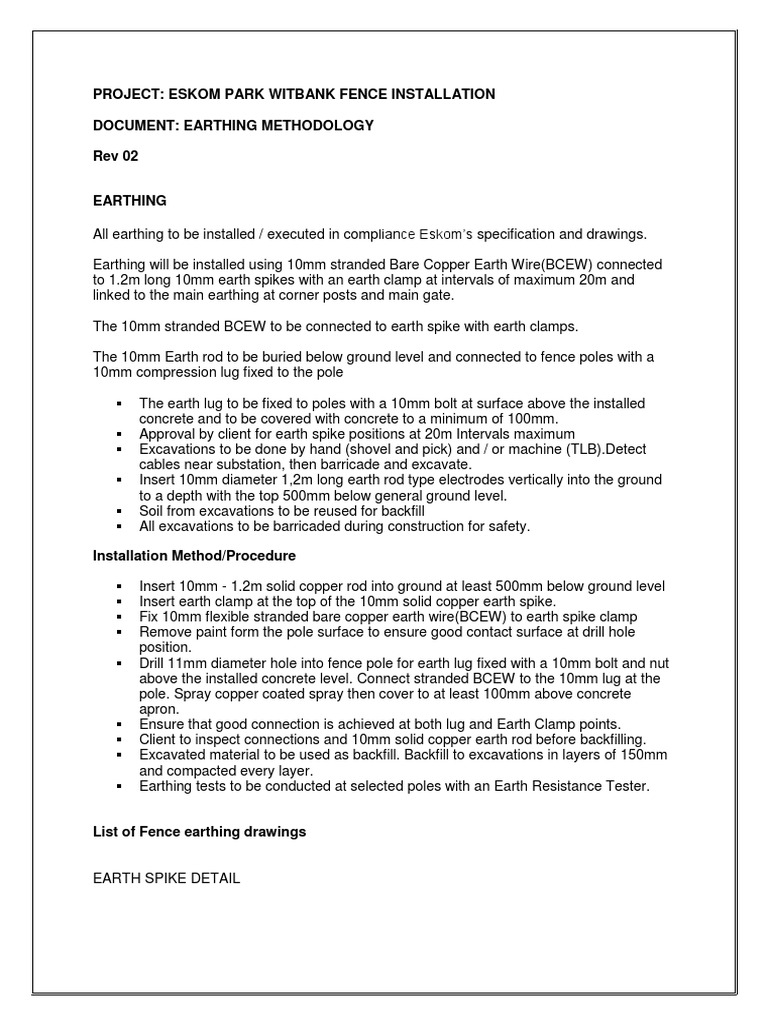 Earthing Method Statement | PDF | Wire | Soil