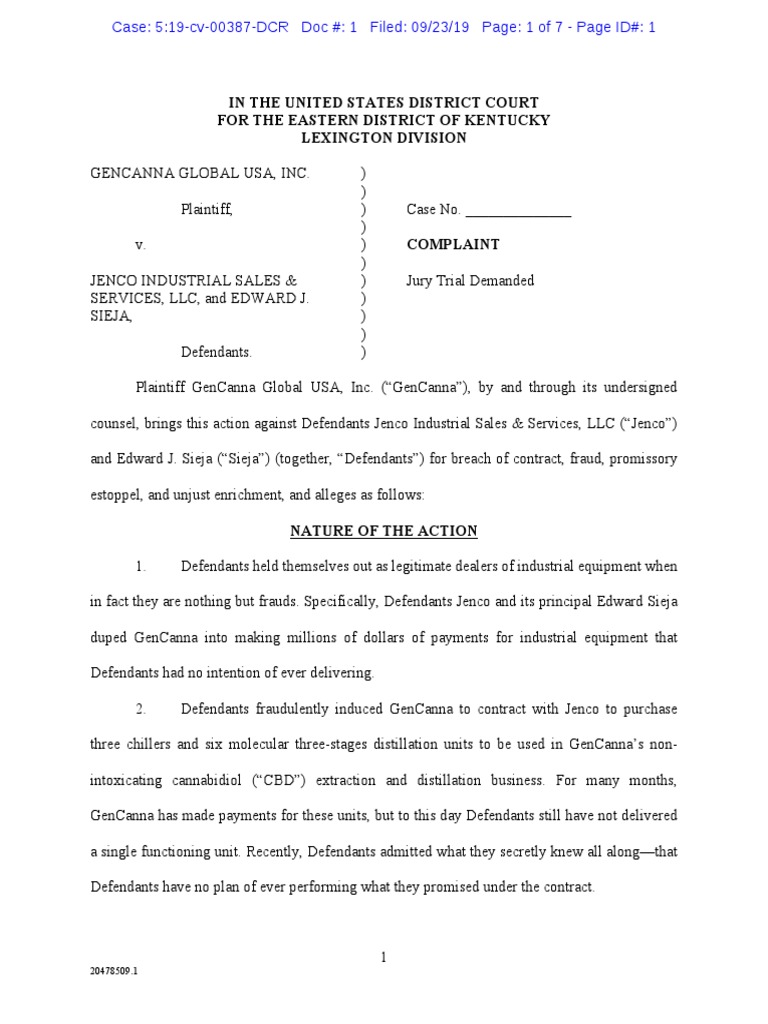 GenCanna Lawsuit | PDF | Estoppel | Lawsuit