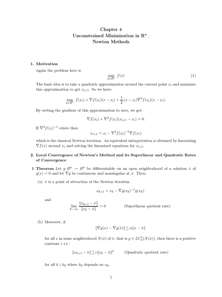 Unconstrained Minimization in R: Newton Methods | PDF | Mathematical Optimization | Algorithms