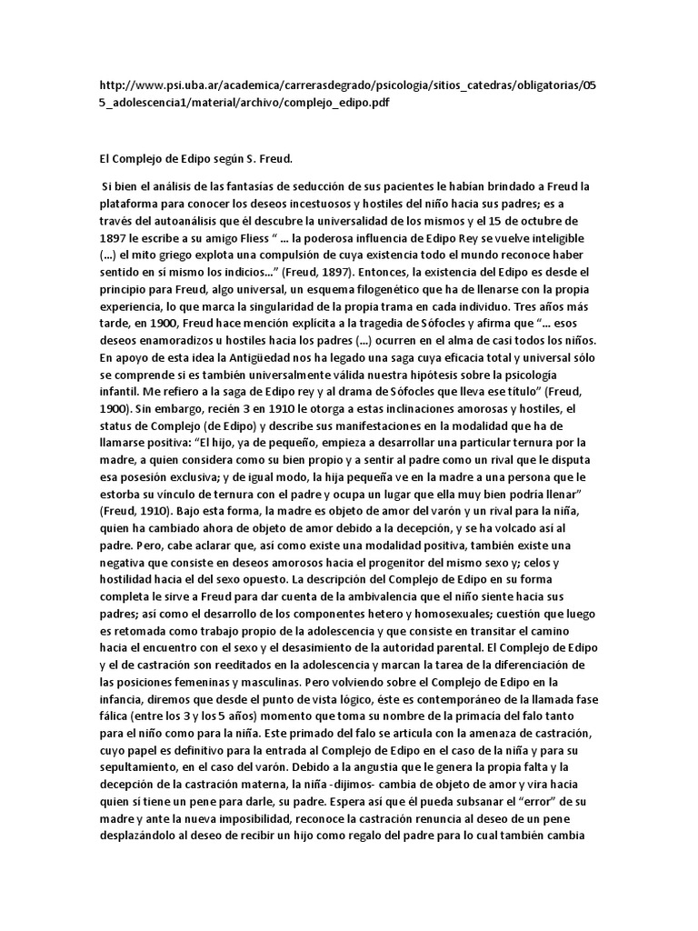 Complejo Edipo Freud | PDF | Complejo de Edipo | Carné de identidad