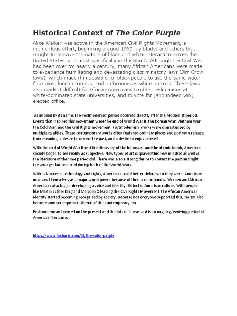 Historical Context of The Color Purple | PDF