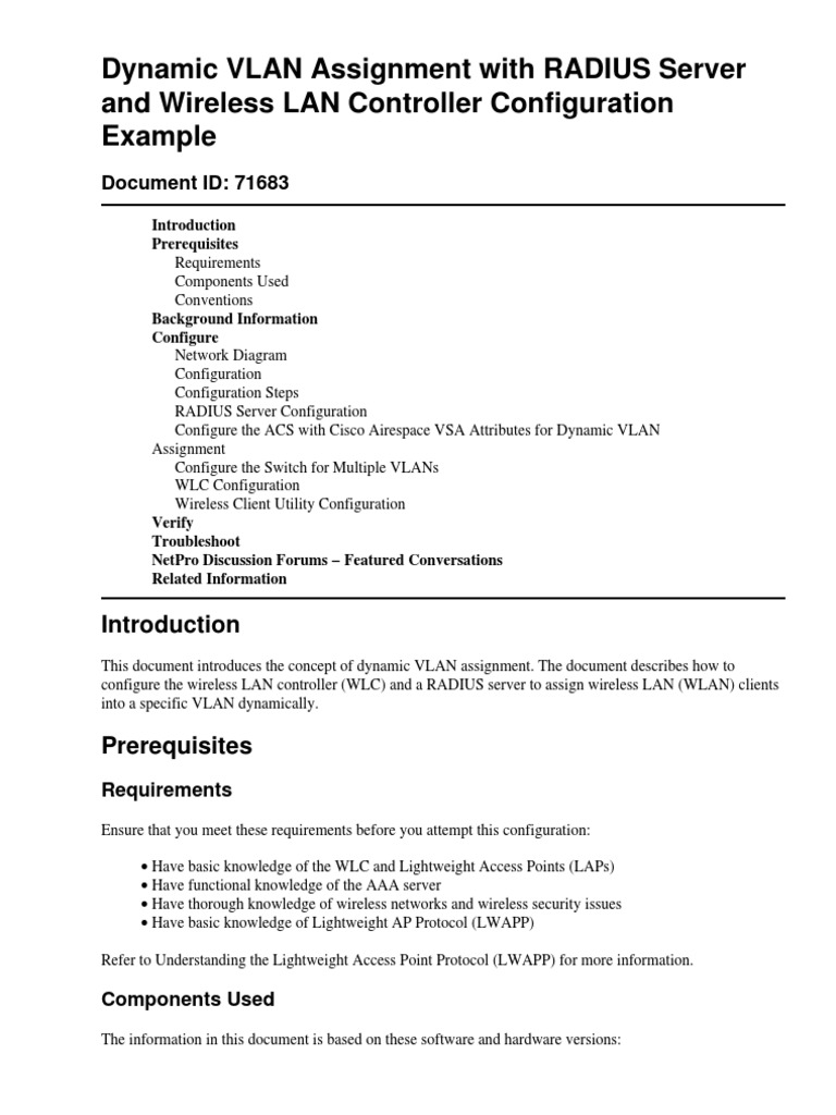 Dynamic VLAN Assignment With RADIUS Server and Wireless LAN Controller Configuration Example ...
