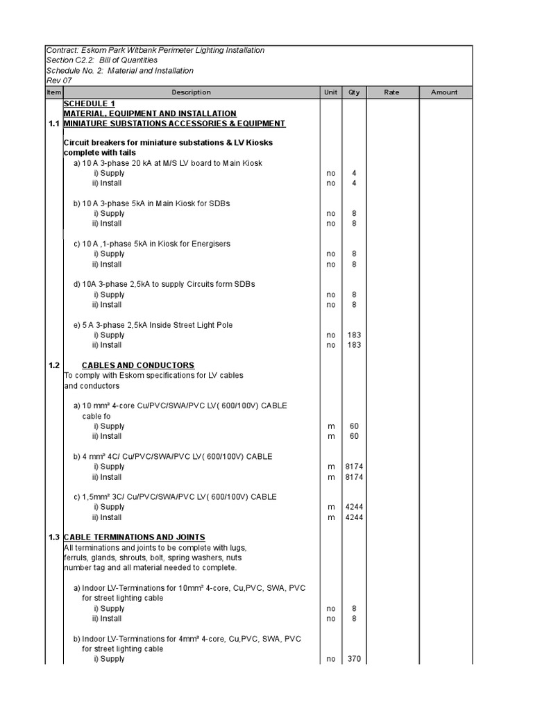 Eskom Perimeter Lighting Costs | PDF | Electrical Engineering ...