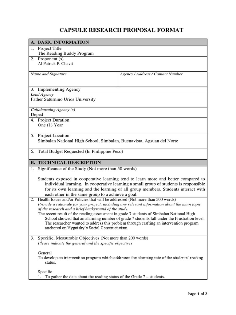 Capsule Research Proposal Format: A. Basic Information | PDF | Constructivism (Philosophy Of ...