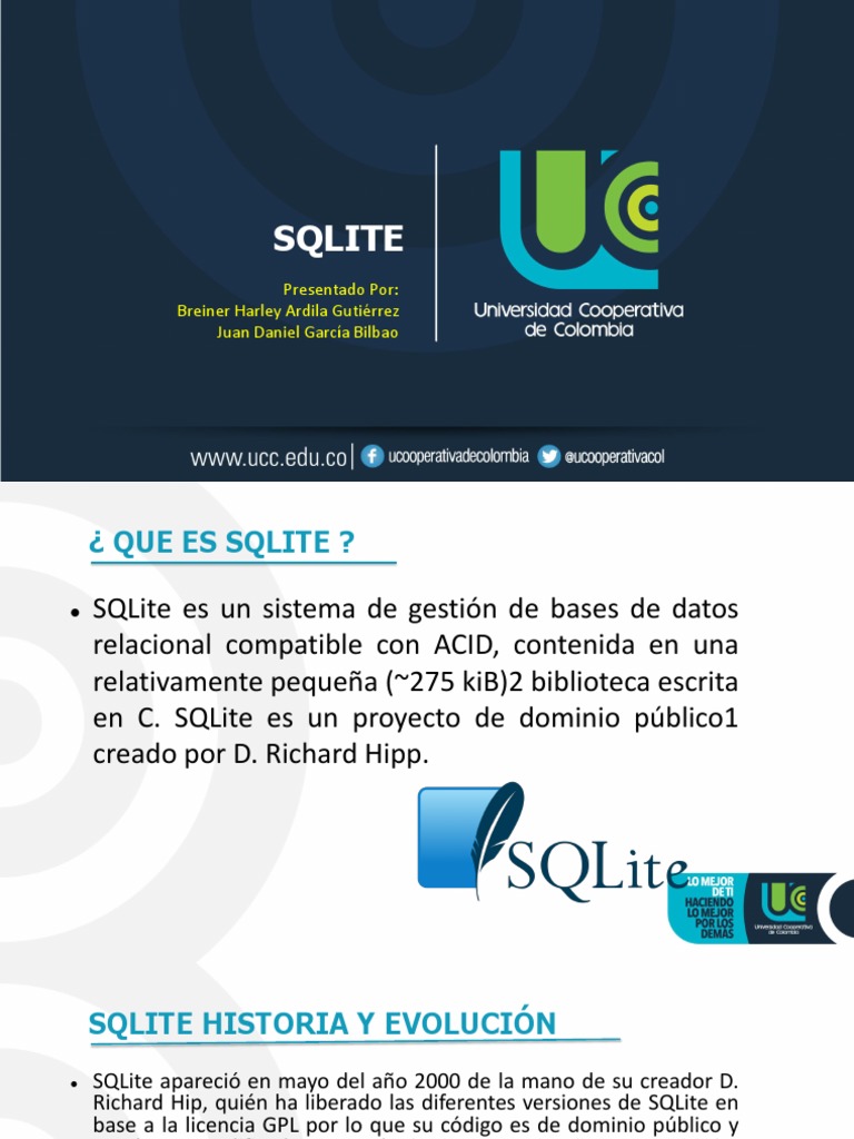 SQLite Presentación | Descargar gratis PDF | Tabla (base de datos) | Bases de datos