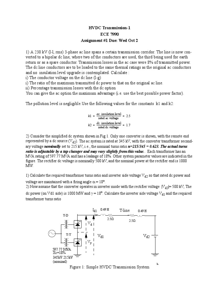 HVDC Transmission-1 ECE 7990 Assignment #1 Due: Wed Oct 2 | PDF | High Voltage Direct Current ...