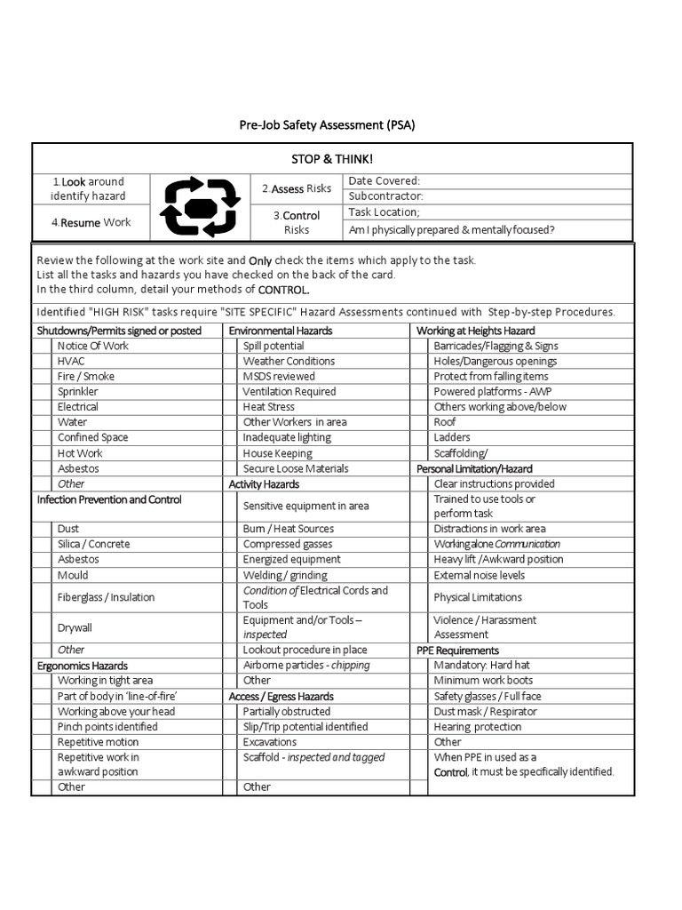 Pre-Job Safety Assessment MCGPI ISM | PDF | Personal Protective ...