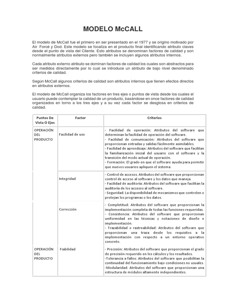 Modelo de Calidad McCall en Software | PDF | Software | Calidad (comercial)