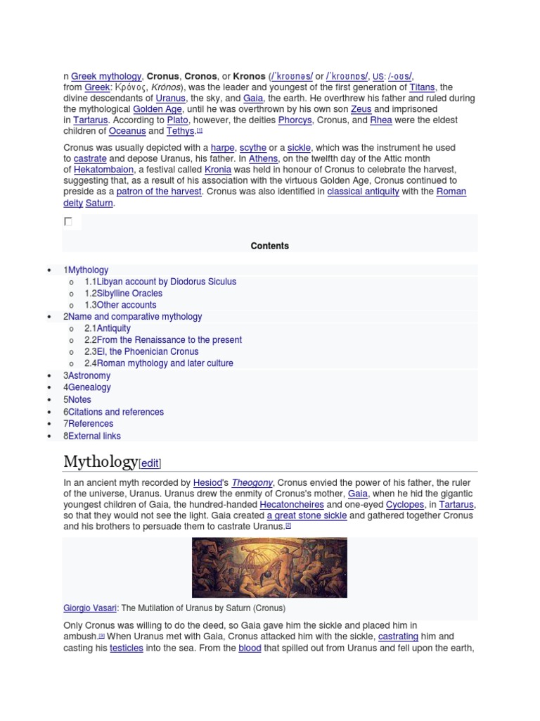 Cronus | PDF | European Mythology | Ancient Greek Literature