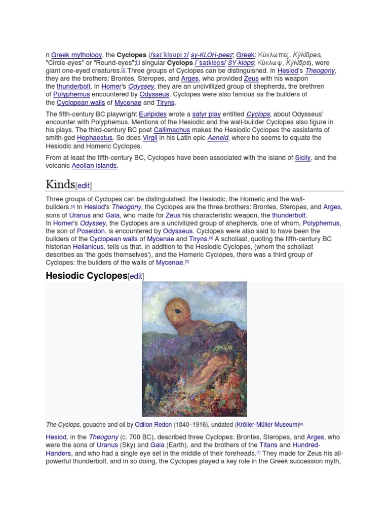 Kinds: Hesiodic Cyclopes | PDF | European Mythology | Comparative Mythology