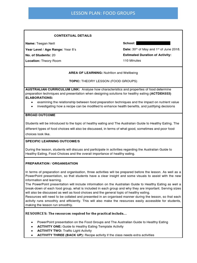 Lesson Plan: Food Groups: TH ST | PDF | Healthy Diet | Foods