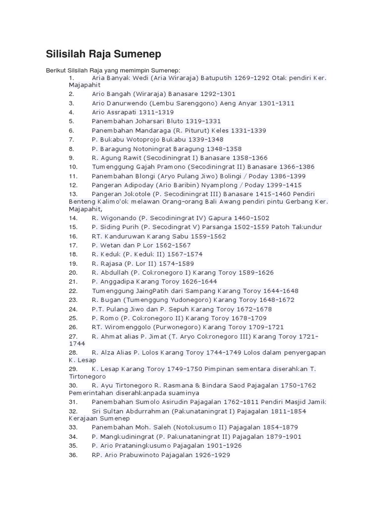Salah Satu Pendapat Tentang Silsilah Raja - Raja Sumene | PDF