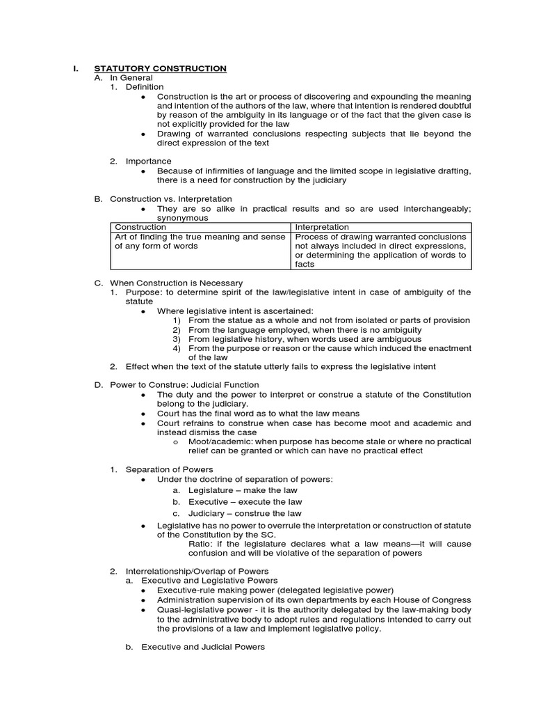Notes On Statcon | PDF | Statutory Interpretation | Constitutionality