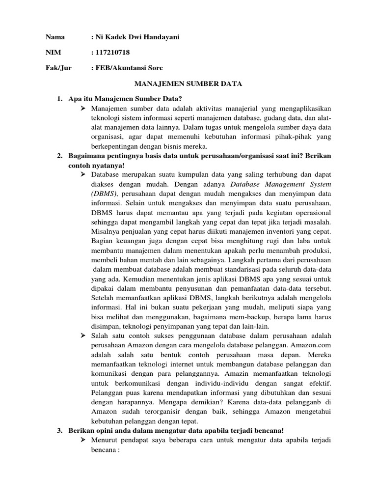 Manajemen Sumber Data | PDF | Komputer