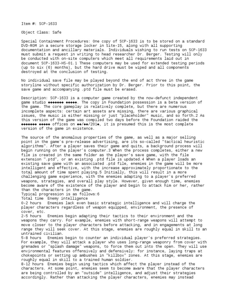 SCP-1633 - The Most Dangerous Video Game | PDF | Video Games | Leisure