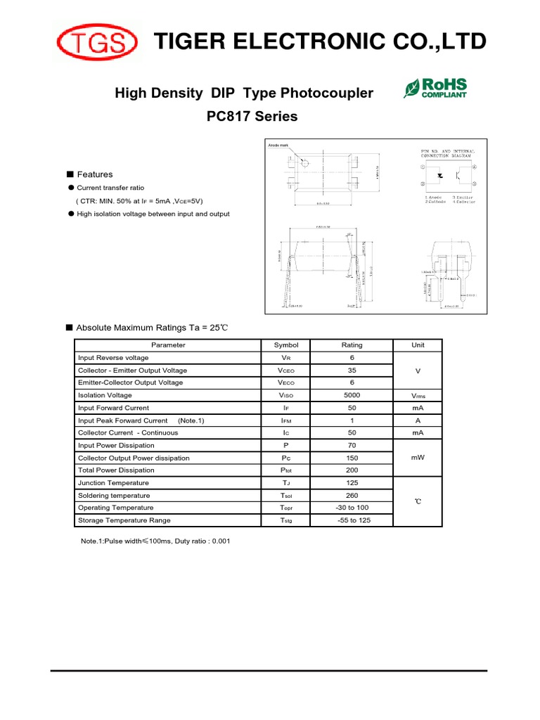 PC 817 | PDF | Telecommunications Engineering | Electrical Components