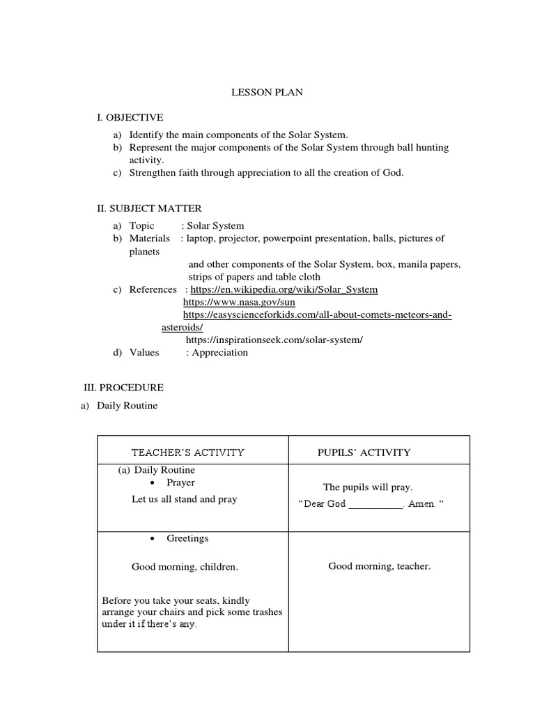 Lesson Plan Solar System | PDF | Planets | Asteroid