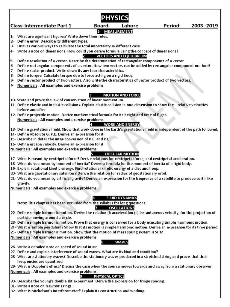 1st Year Physics Long Questions | PDF | Euclidean Vector | Force